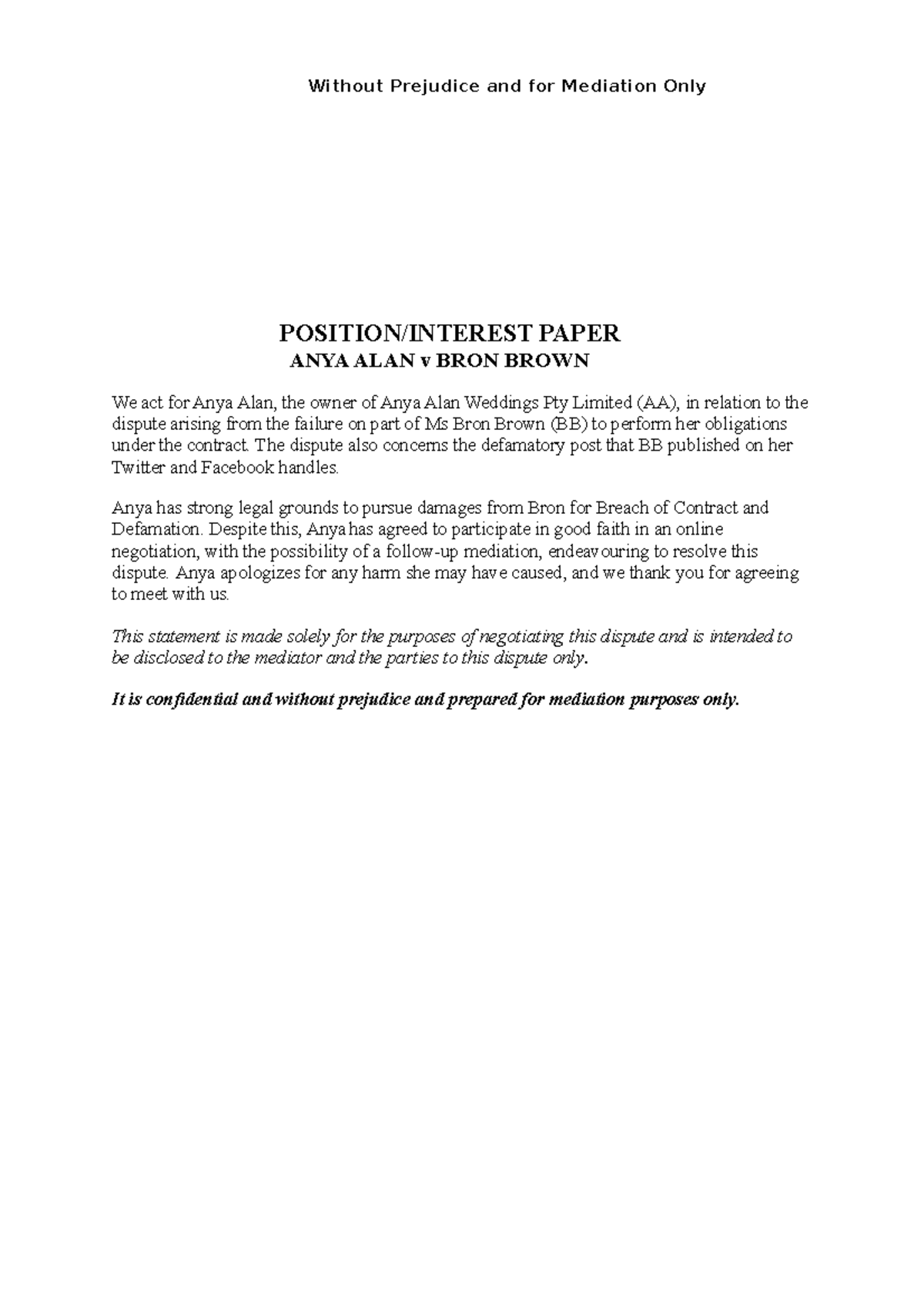 RCD Position Interest Paper copy 2 - POSITION/INTEREST PAPER ANYA ALAN ...