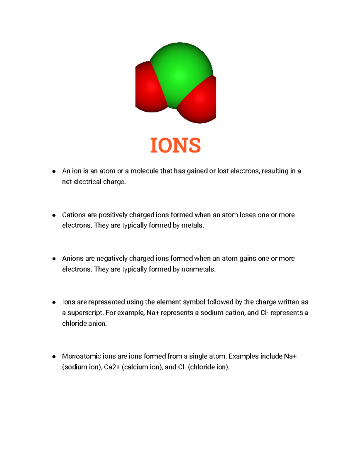 Chemisty - IONS - IONS An ion is an atom or a molecule that has gained ...