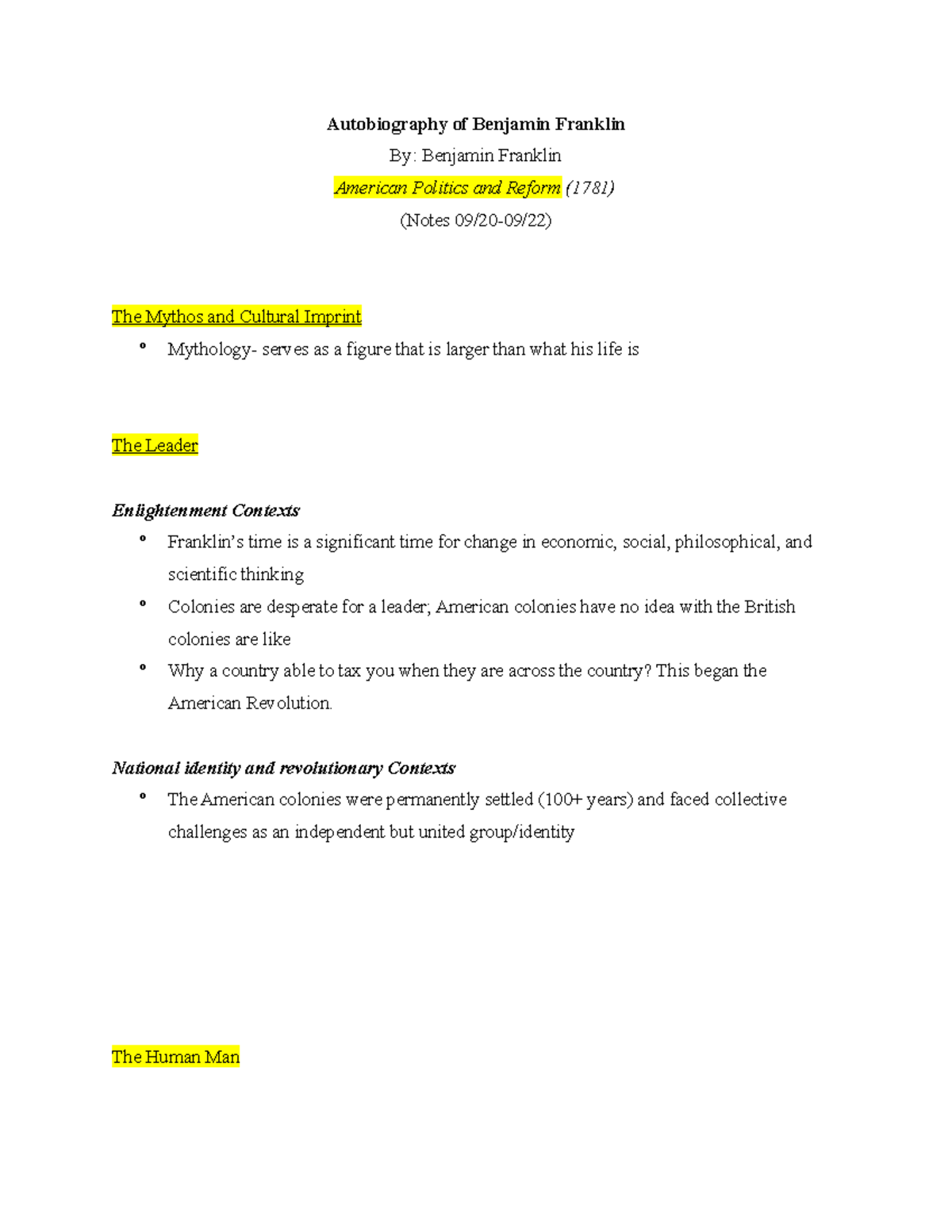 Module 2 Notes - Autobiography of Benjamin Franklin By: Benjamin ...