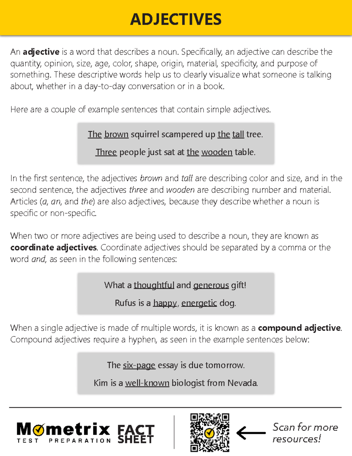 Adjectives - rfdgtghtfrdhgrf - ADJECTIVES Scan for more resources! FACT ...