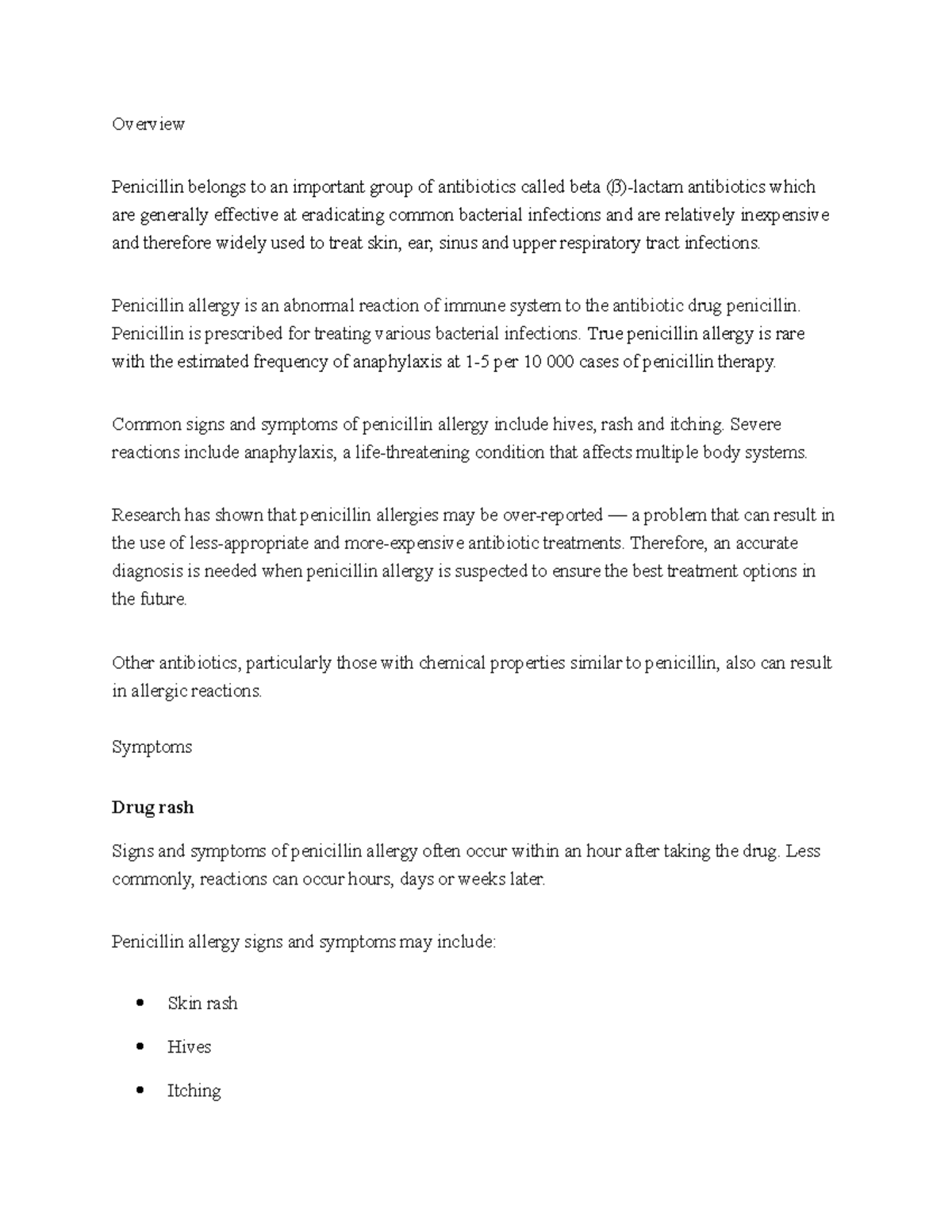 Penicillin Allergy - Lecture - Overview Penicillin belongs to an ...