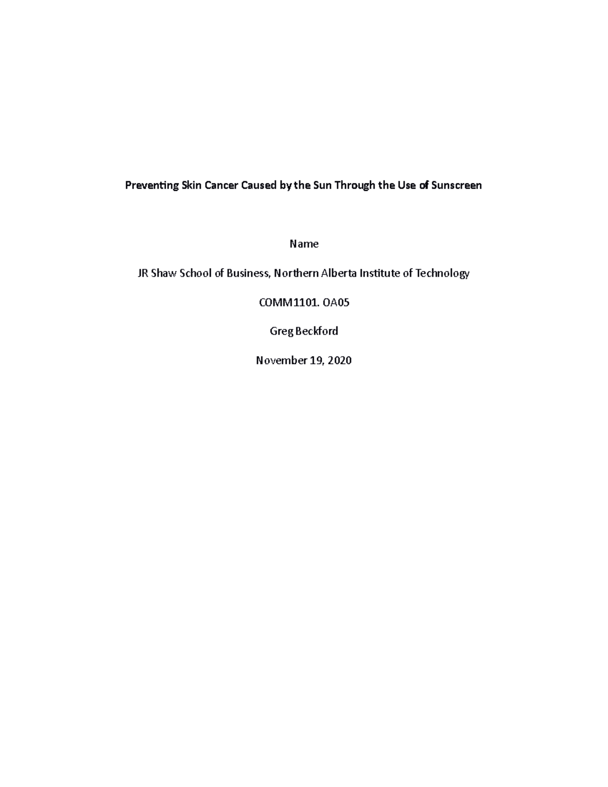 Skin Cancer and Sunscreen - Research Paper - APA and Table of Contents ...