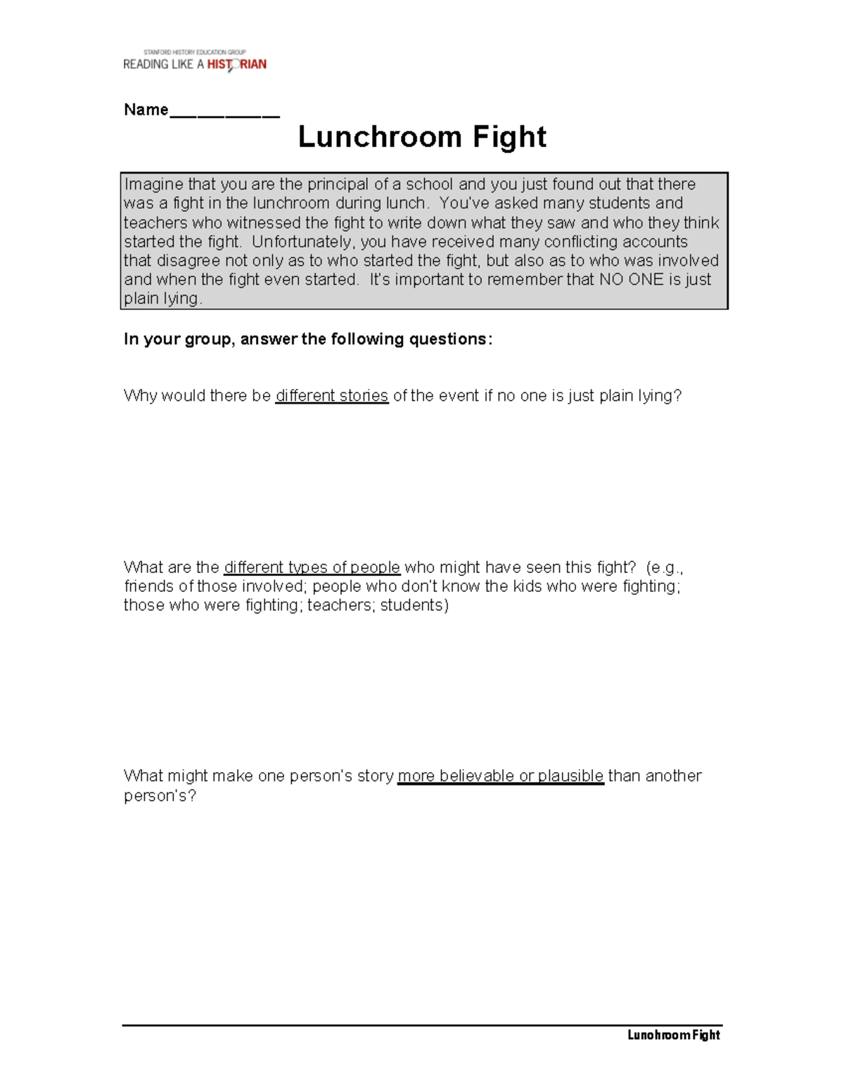 Lunchroom Fight I - math - Lunchroom Fight Name____________ Lunchroom ...