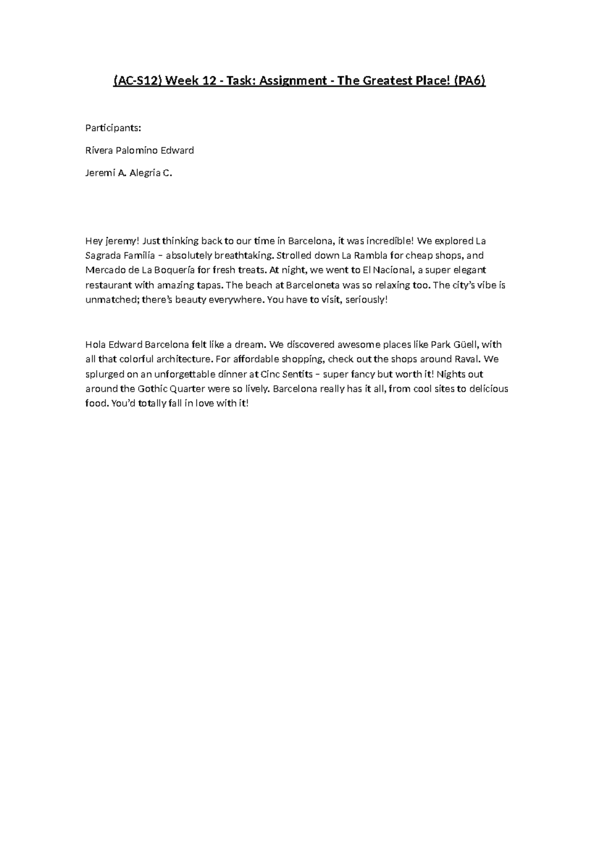 The Greatest Place - sadasdsa - (AC-S12) Week 12 - Task: Assignment ...