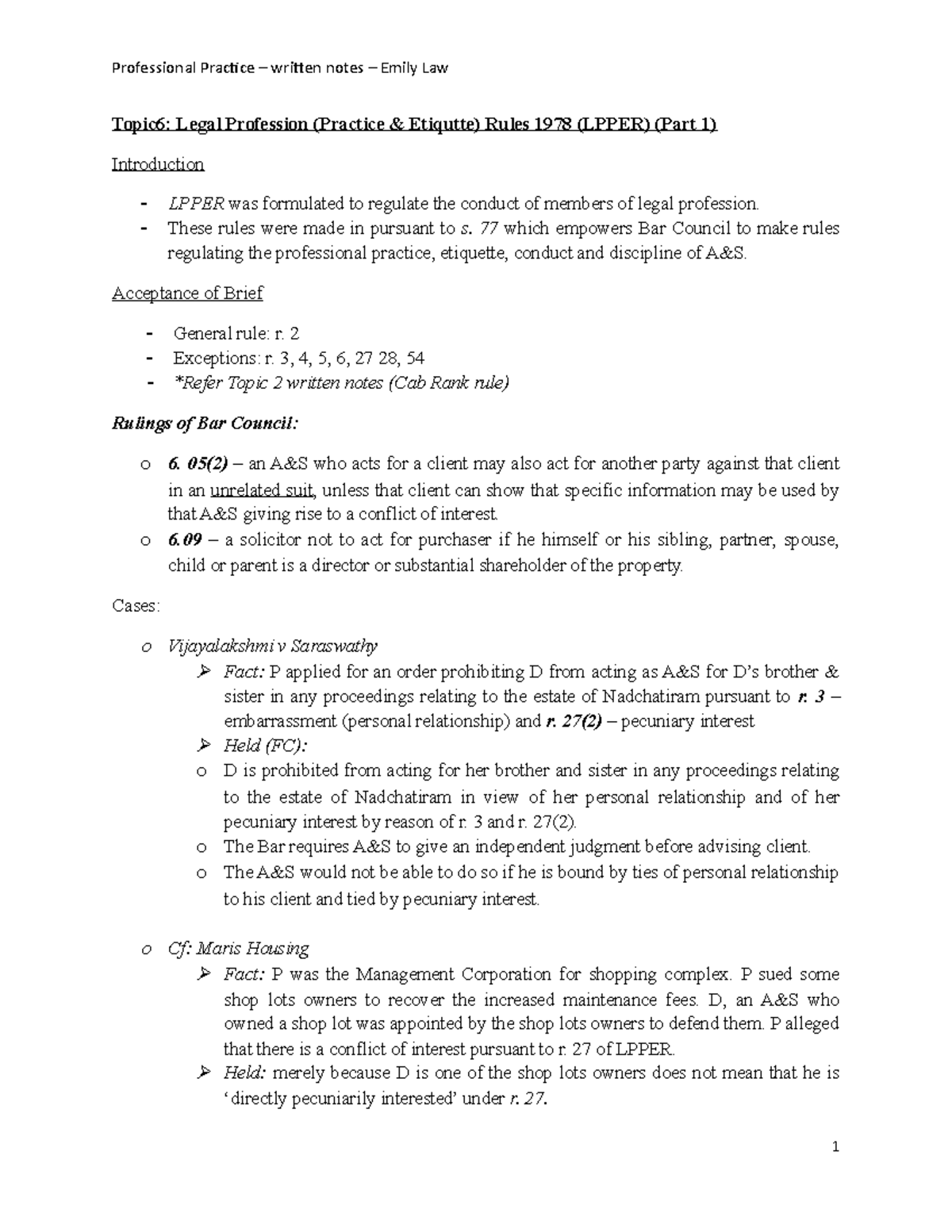 Written Notes Topic 6 Part 1 - Topic6: Legal Profession (Practice ...