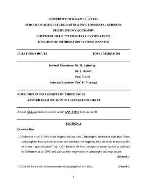ENVS211 Practical Manual 2023 - ©2022, Discipline of Geography/Environmental Sciences GIS ...