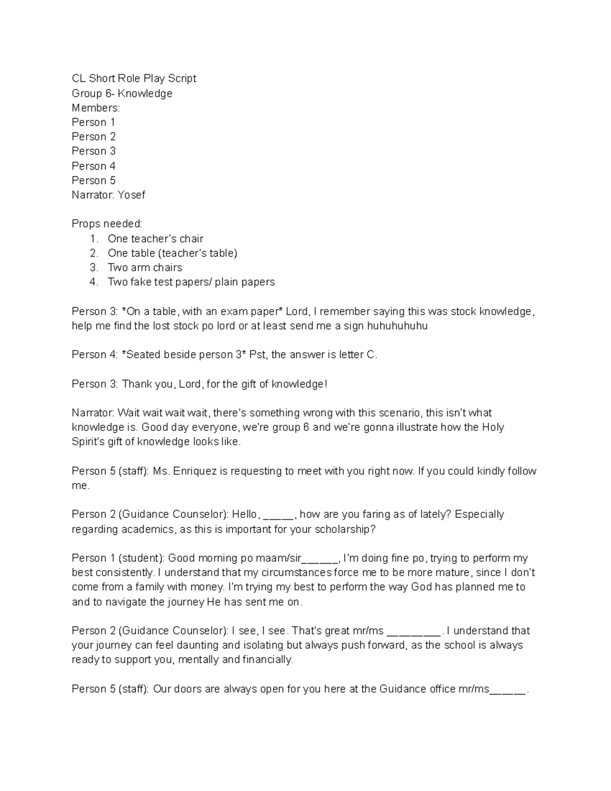 Annoying cousin' s script for CL - CL Short Role Play Script Group 6 ...