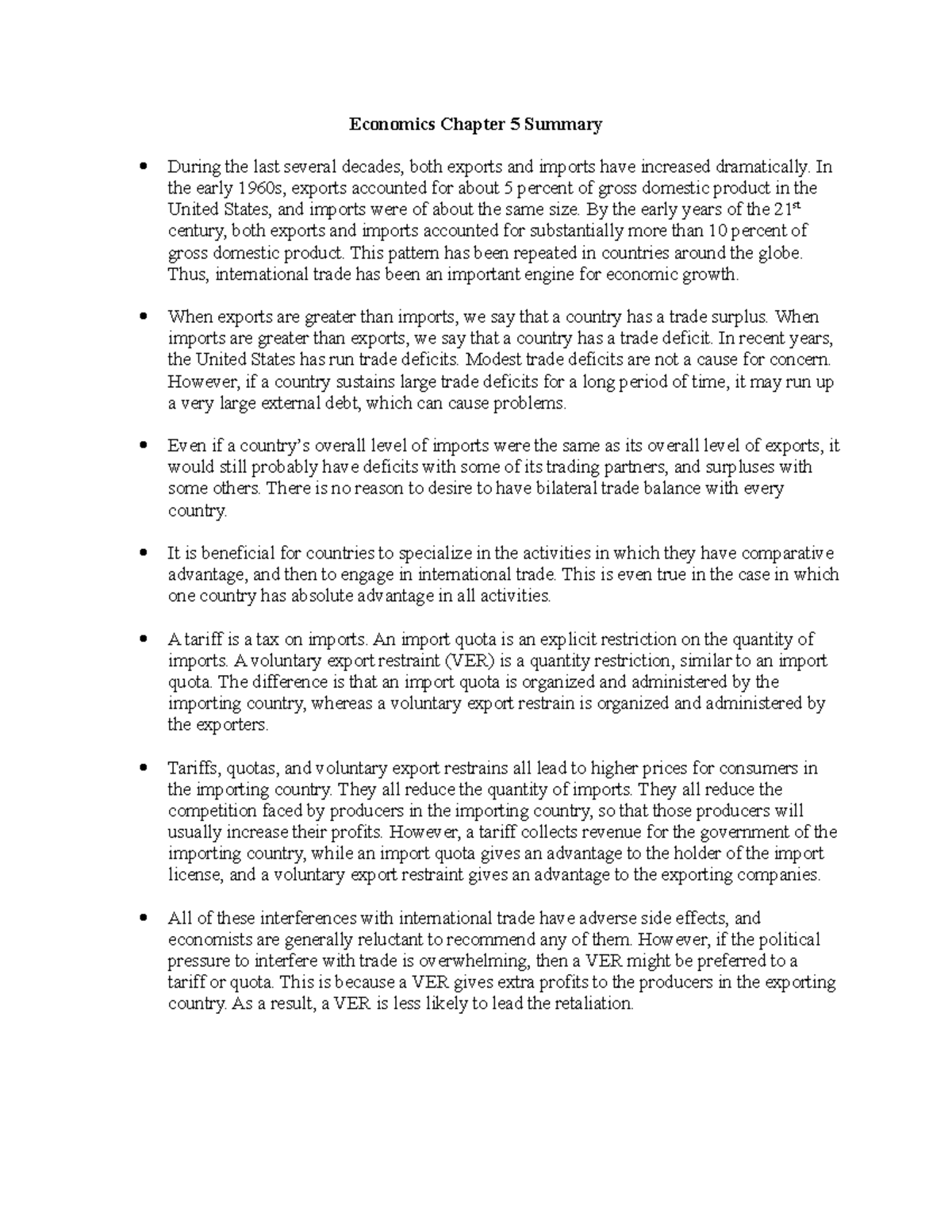 Chapter 5 Summary - Economics Chapter 5 Summary During the last several ...