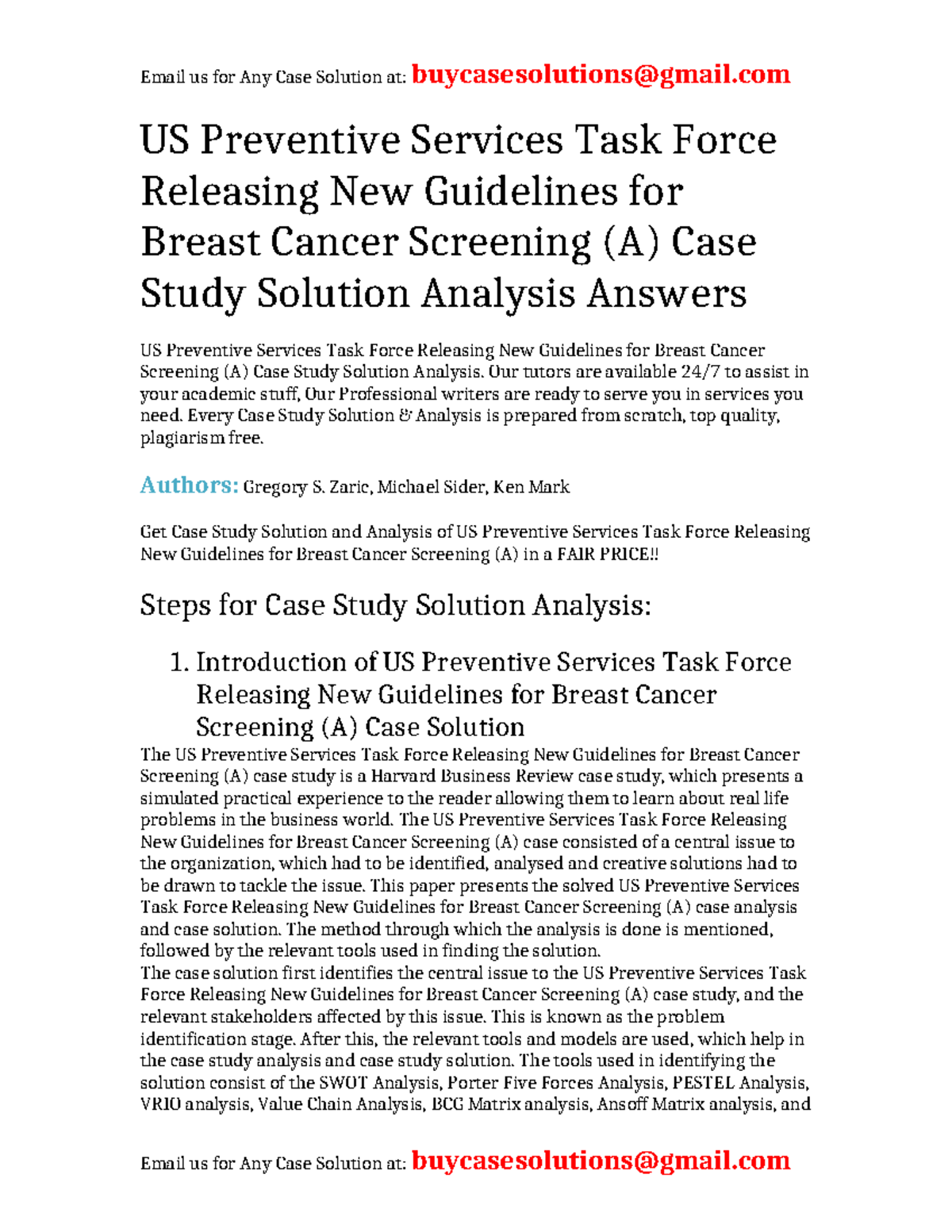 Case Solution US Preventive Services Task Force Releasing New ...