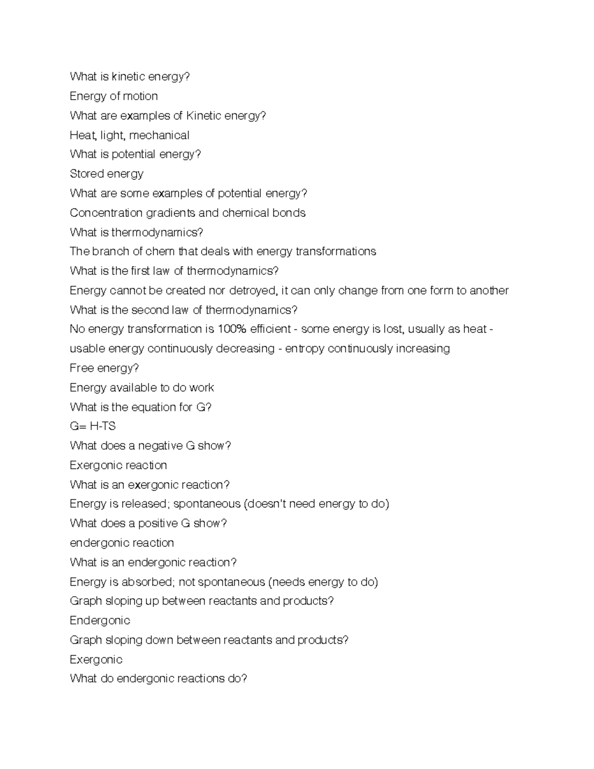 BIOL 110 exam 3 study guide - What is kinetic energy? Energy of motion ...