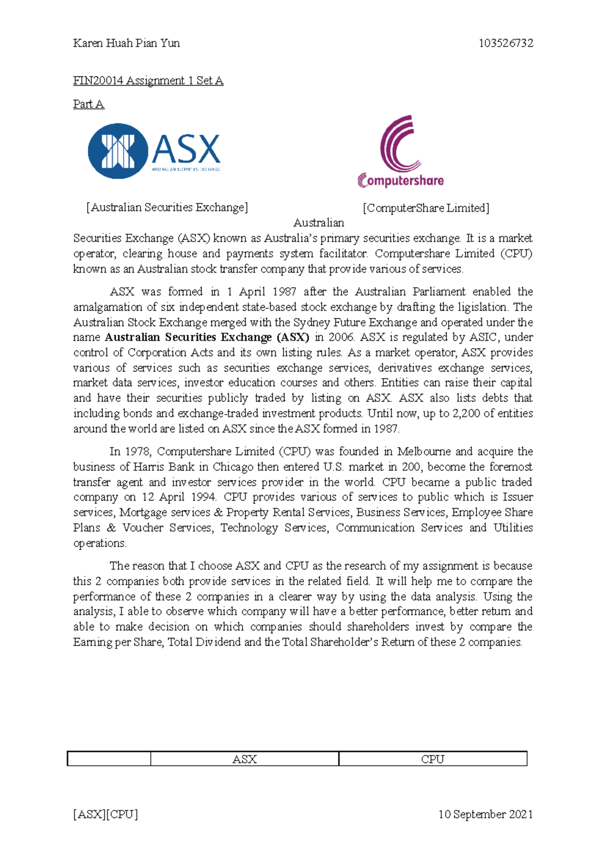 FIN2001 4 Assignment 1 Set A - It is a market operator, clearing house and payments system - Studocu