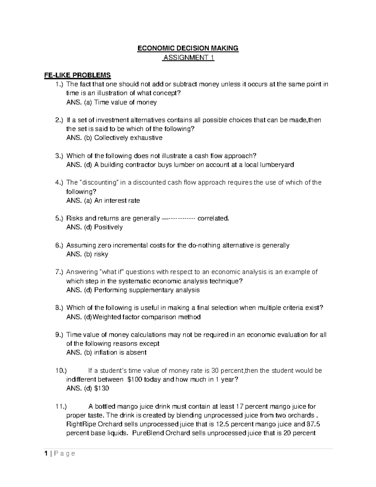 EDM-Assignment 1 - Shioming Shi - 1 | P a g e ECONOMIC DECISION MAKING ...