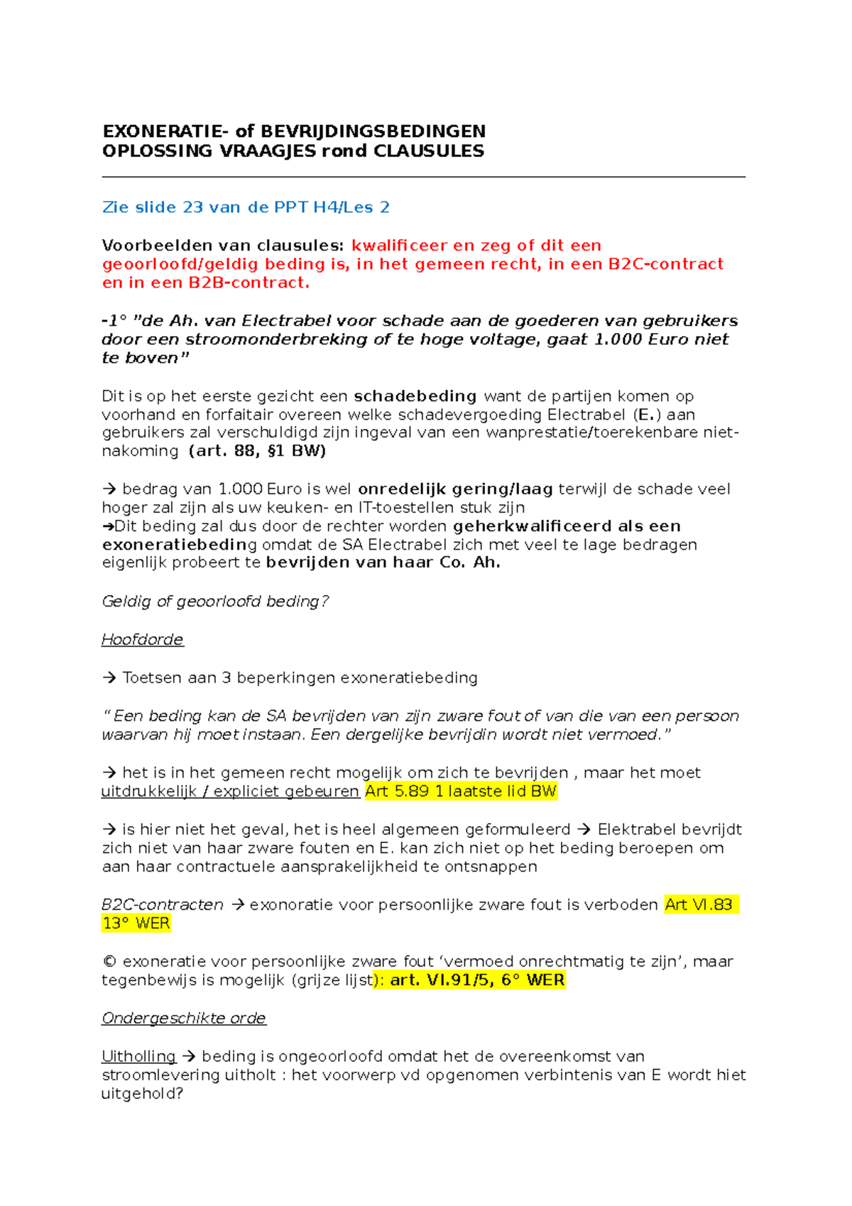 Exoneratie- of bevrijdingsbedingen vragen verbintenissenrecht ...