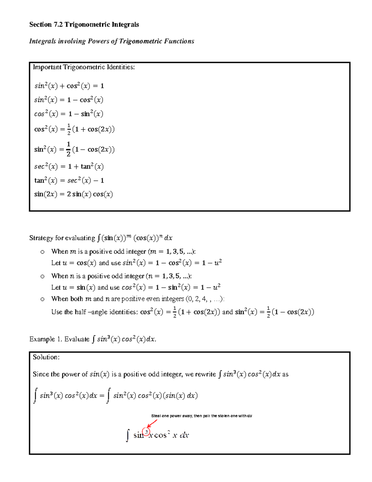 7.2 Trigonometric Integrals 24SS - Section 7 Trigonometric Integrals ...
