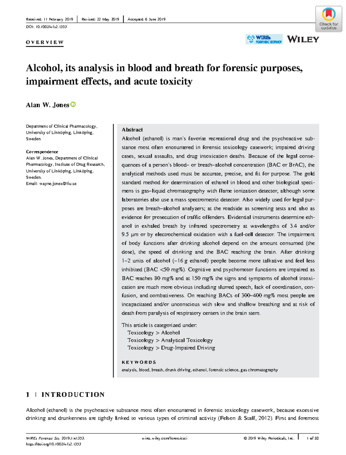 Alcohol, its analysis in blood - Jones Department of Clinical ...