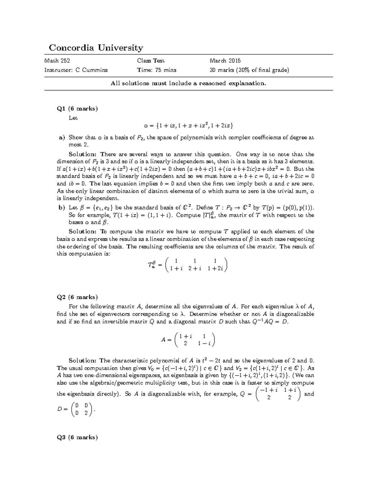 Sample midterm MATH 252 1 - Concordia University Math 252 Class Test ...