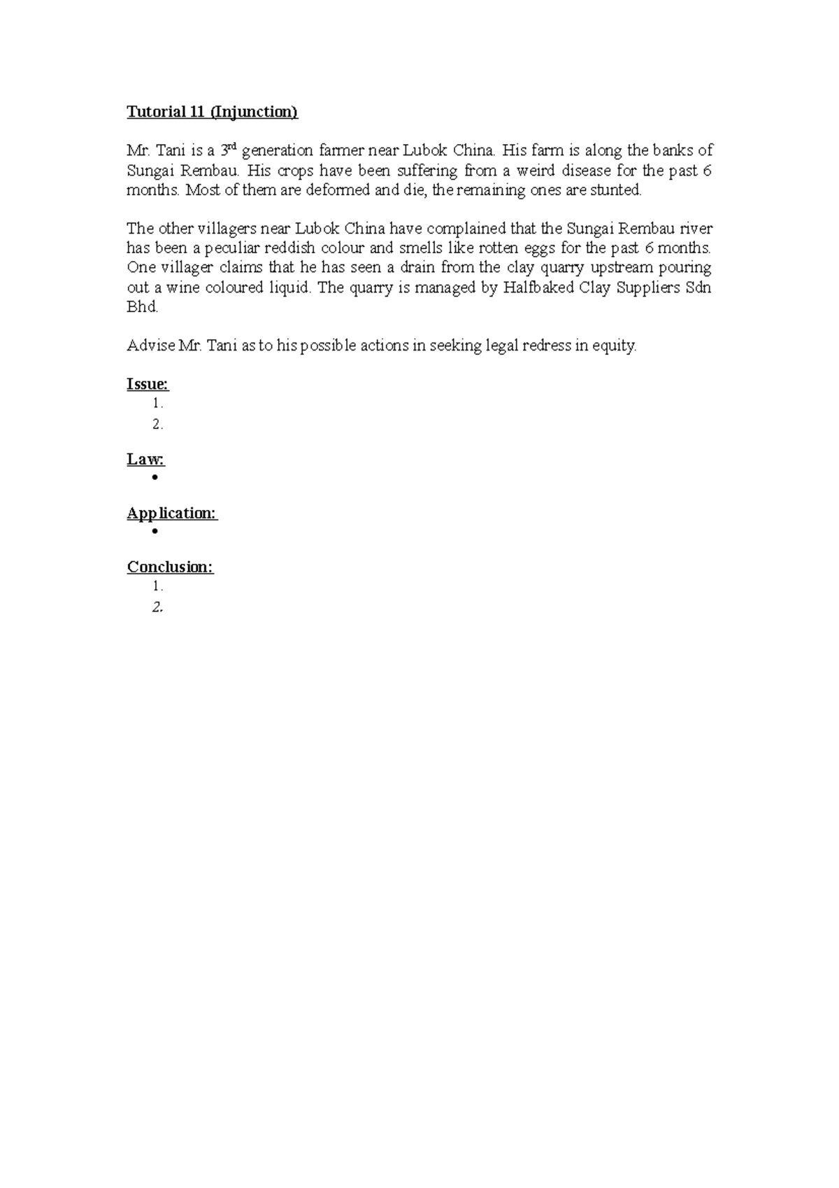 366142 Tutorial 11 - topic on injunction - Tutorial 11 (Injunction) Mr ...