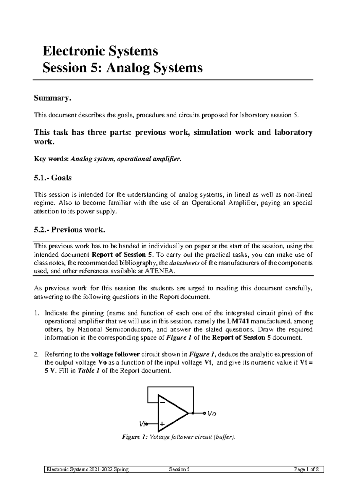 Laboratory 5 STI - Electronic Systems Session 5: Analog Systems Summary. This document describes ...