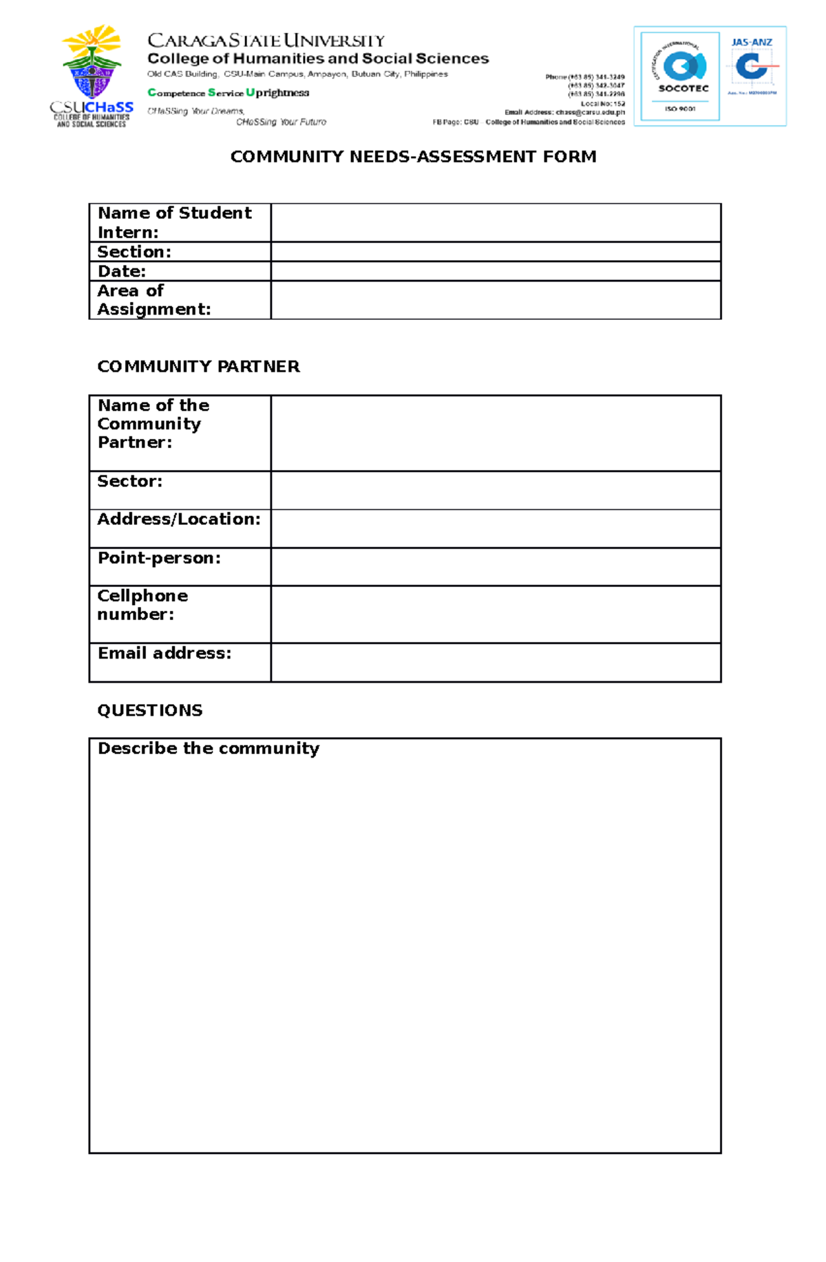 CNA - Community needs assessment analysis - COMMUNITY NEEDS-ASSESSMENT ...