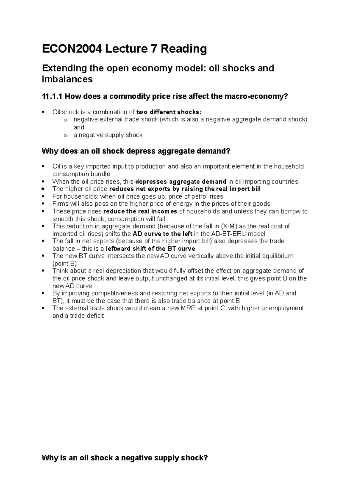 ECON2004 Term 2 Lecture 7 Reading - ECON2004 Lecture 7 Reading Extending the open economy model ...