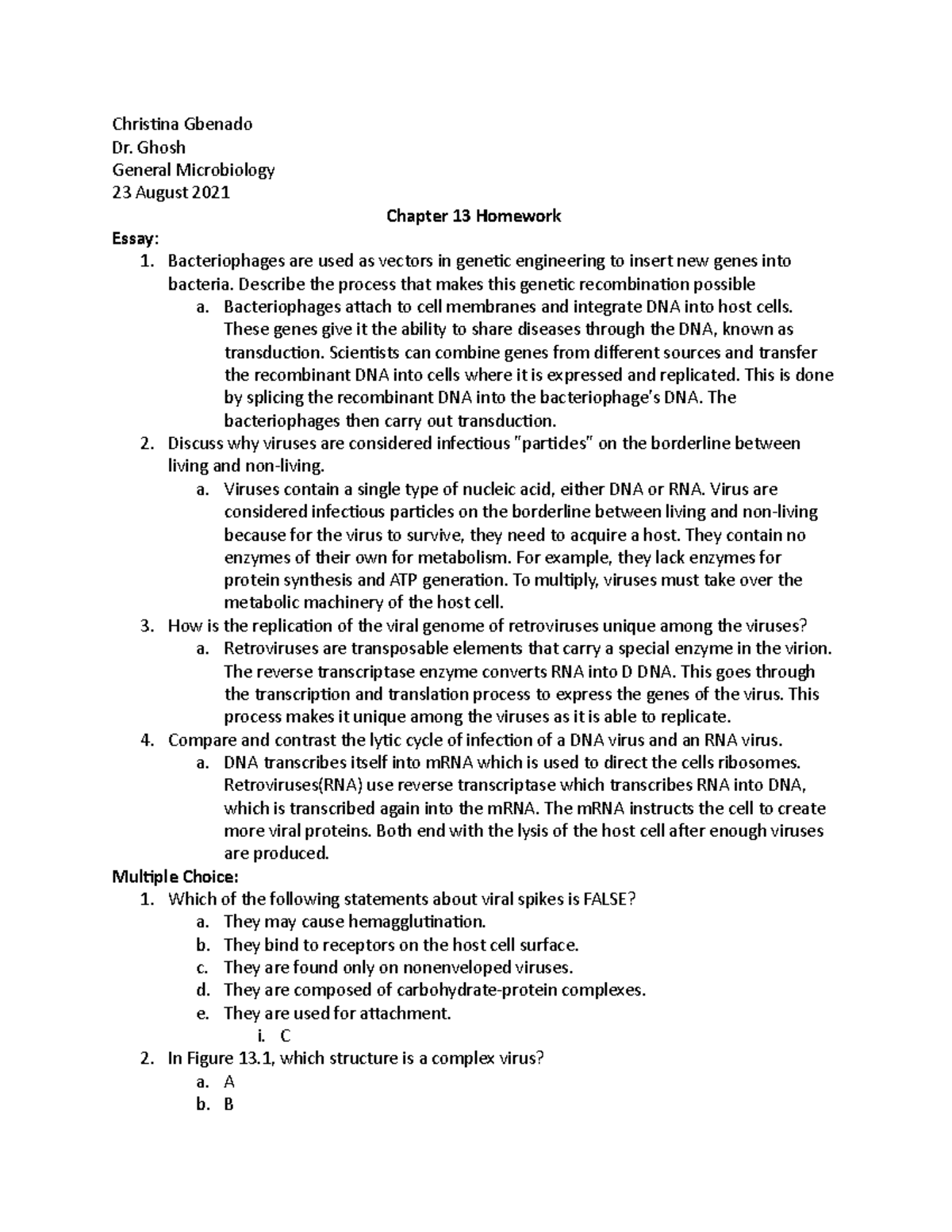 Chapter 13 hw - general microbiology assignment for general ...