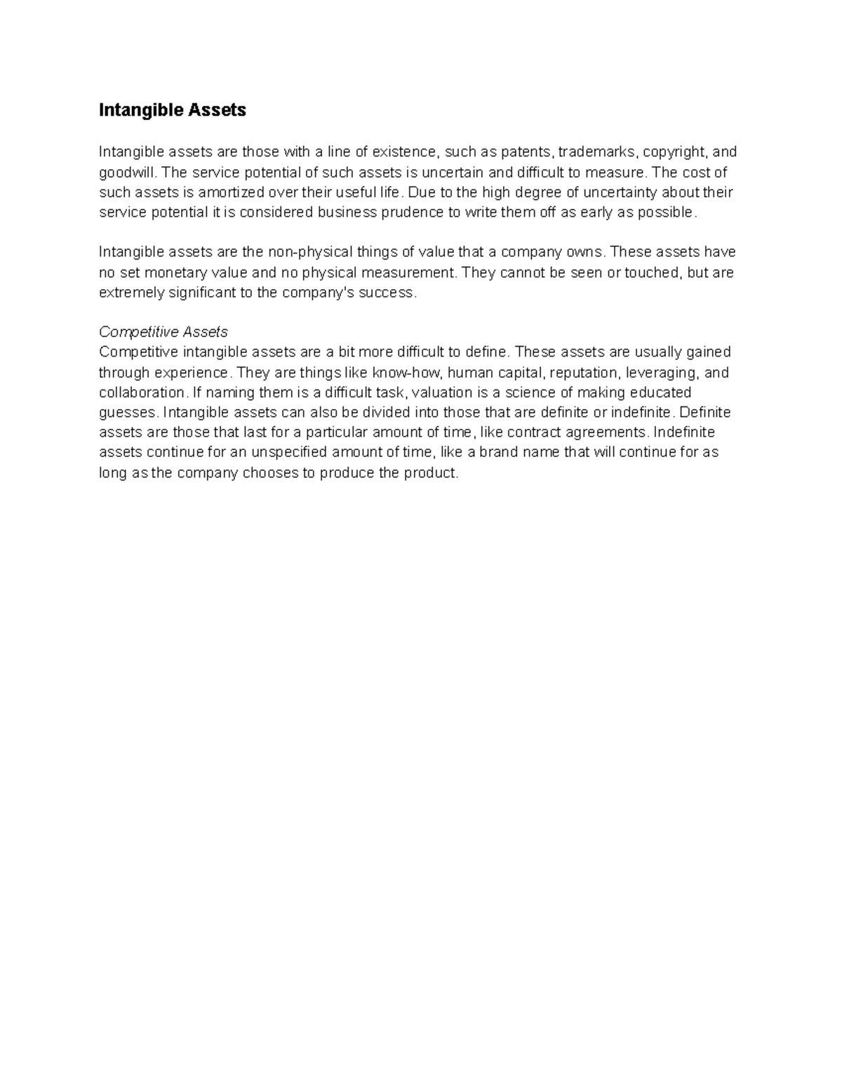 Intangible Assets - Intangible Assets Intangible assets are those with ...