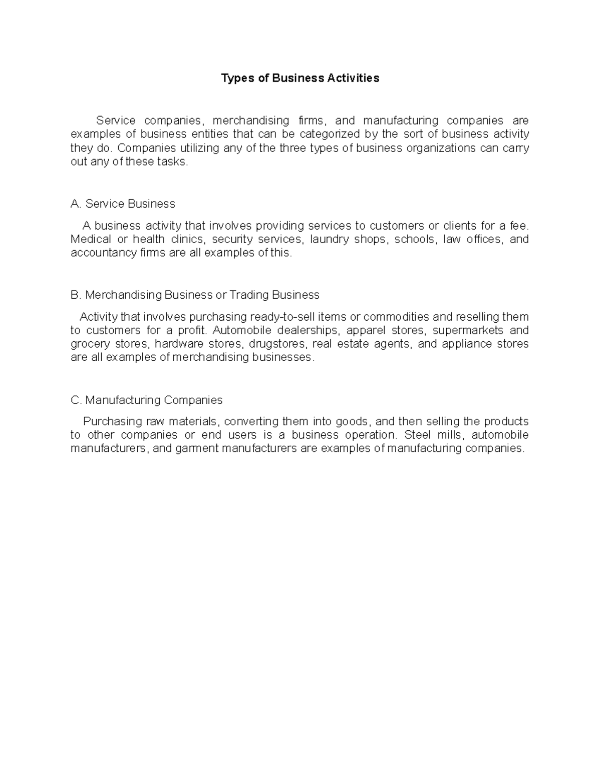 Types of Business Activities - Types of Business Activities Service ...