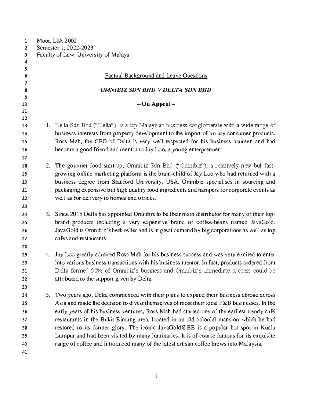 MOOT Problem 2022 - Final - 1 Moot, LIA 2002 2 Semester 1, 2022- 3 ...