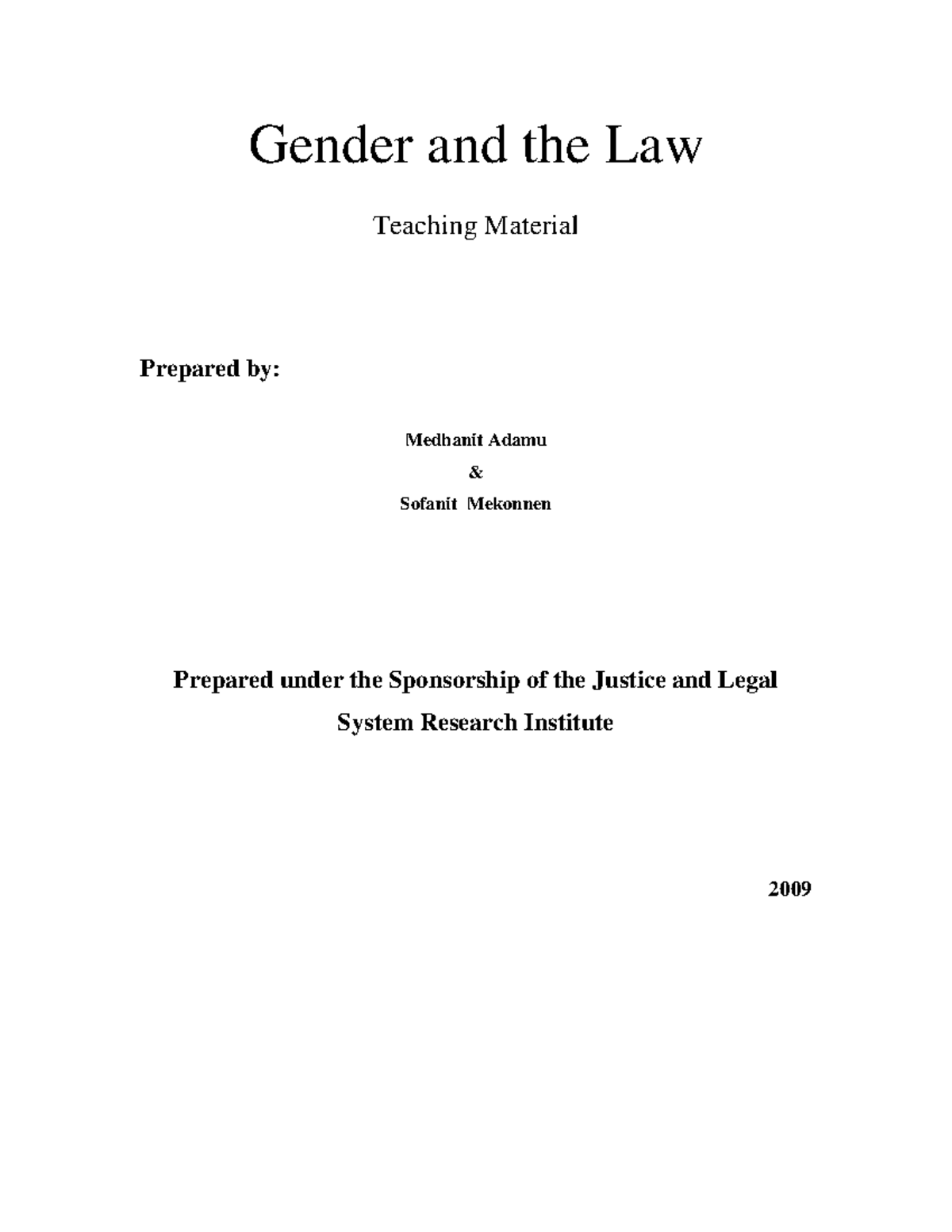 Gender and the law - Gender and the Law Teaching Material Prepared by ...
