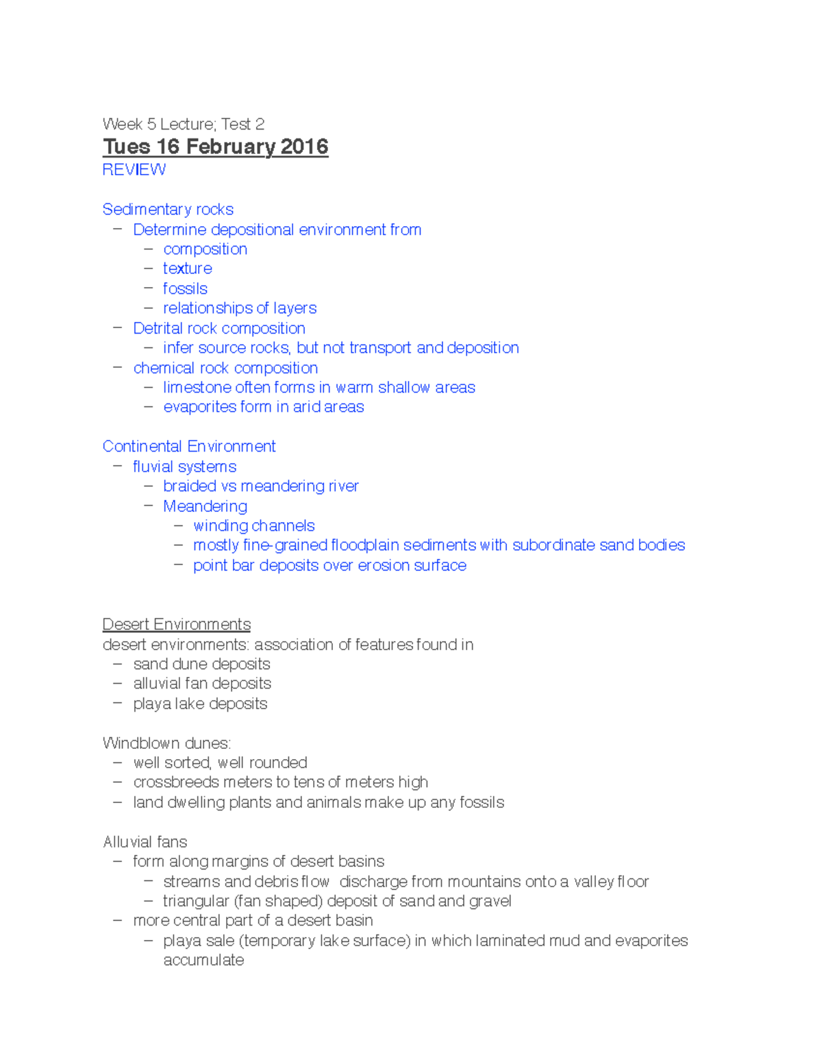 Week 5 Lecture (Test 2) - Week 5 Lecture; Test 2 Tues 16 February 2016 ...