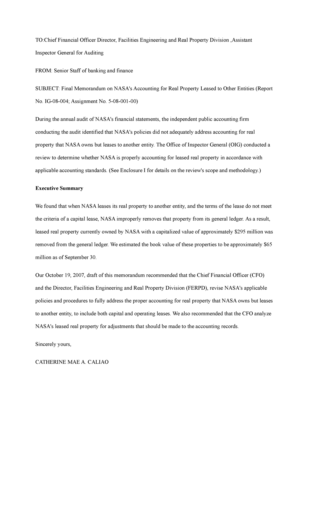 Nasa Headquarters Chief Financial Officer