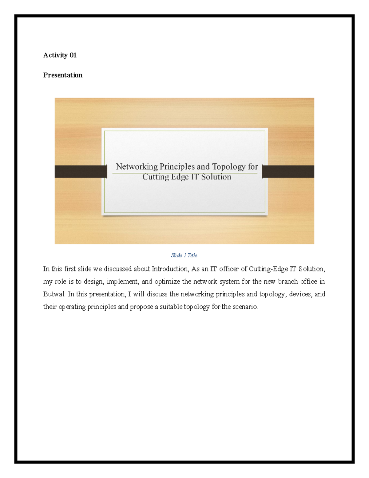 Computer network - Activity 01 Presentation Slide 1 Title In this first ...