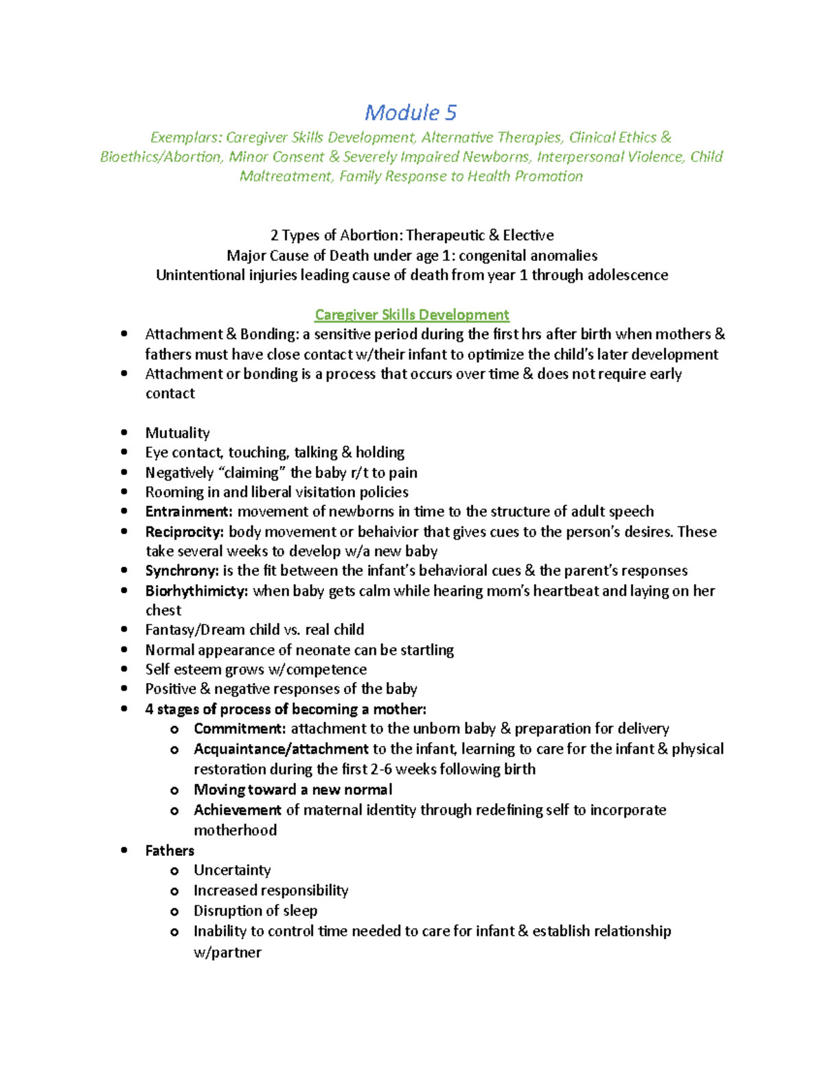 Module 5 6 Notes - NUR 1025C - Health-Illness Concepts Across the ...