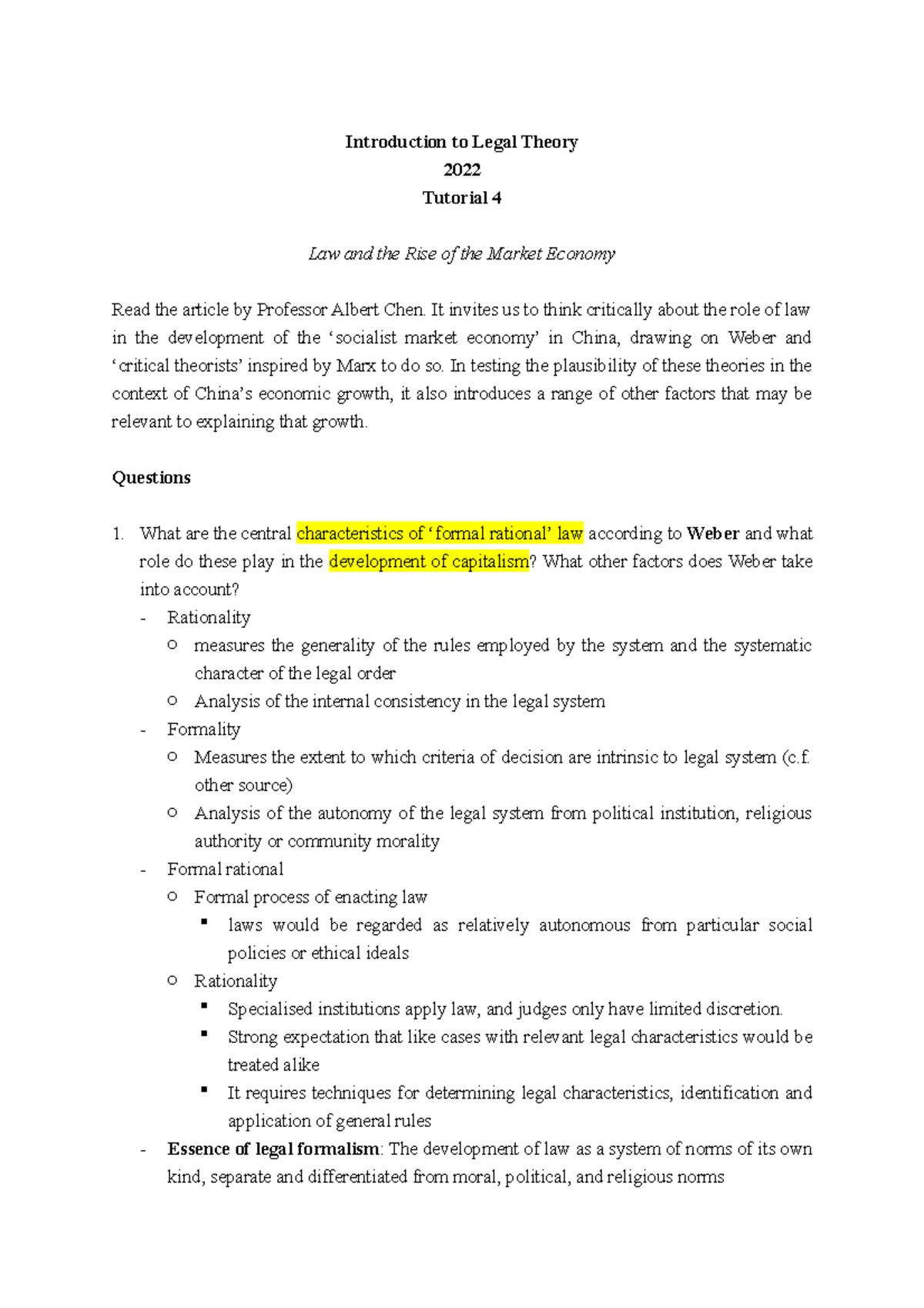 2022 - tutorial 4 - notes - Introduction to Legal Theory 2022 Tutorial ...