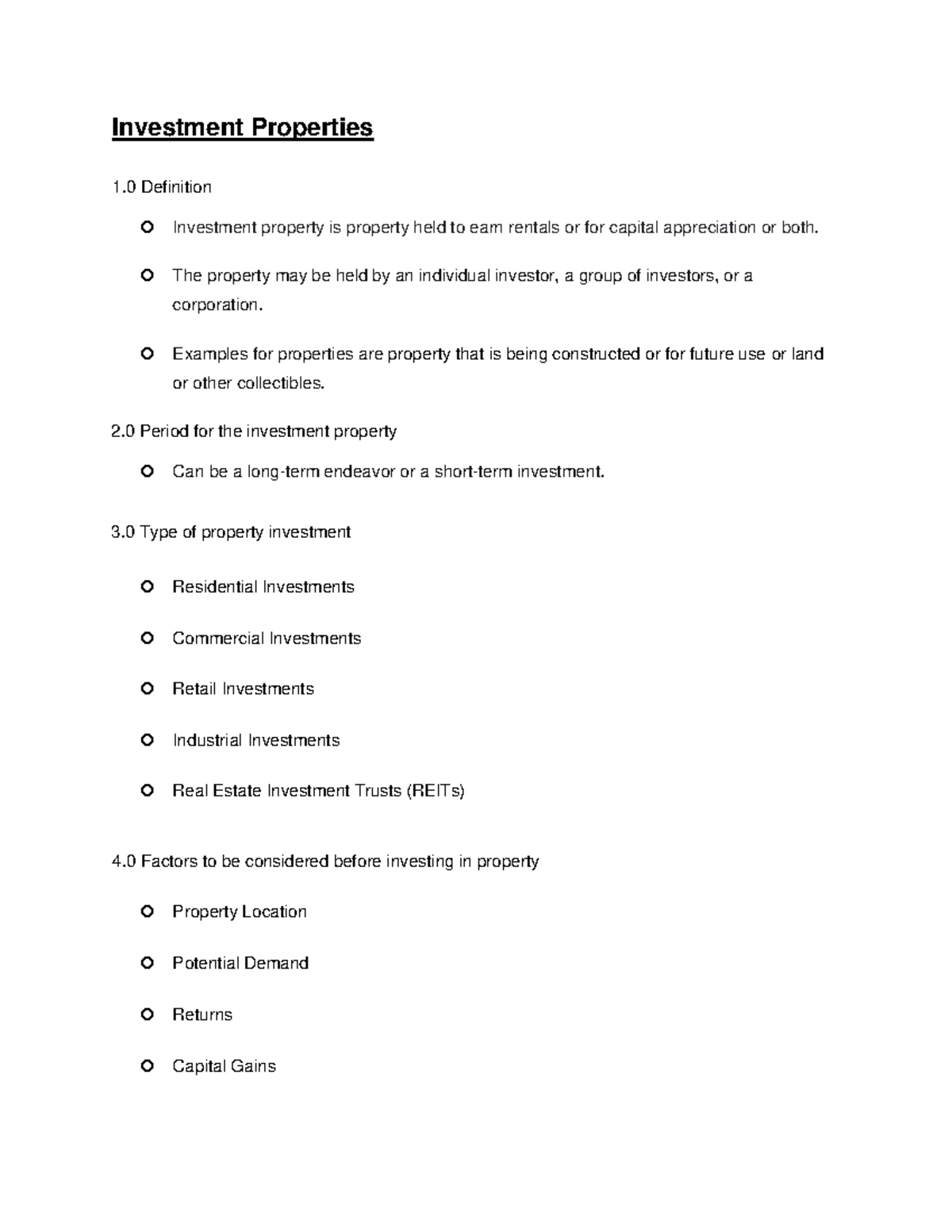 Investment Properties - The property may be held by an individual ...