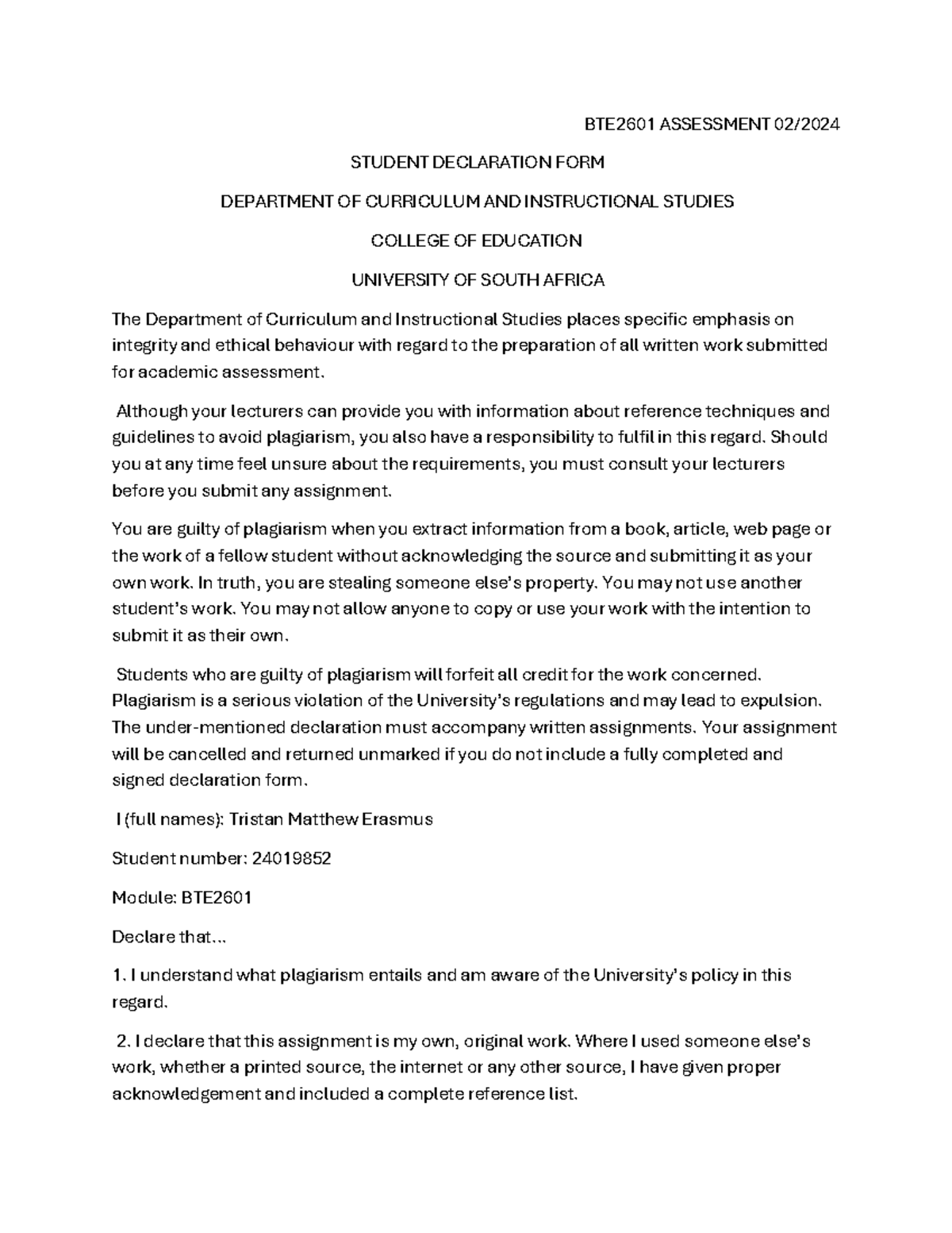 BTE2601 ASS 2 24019852 - ASSESSMENT IN FULL - BTE2601 ASSESSMENT 02 ...