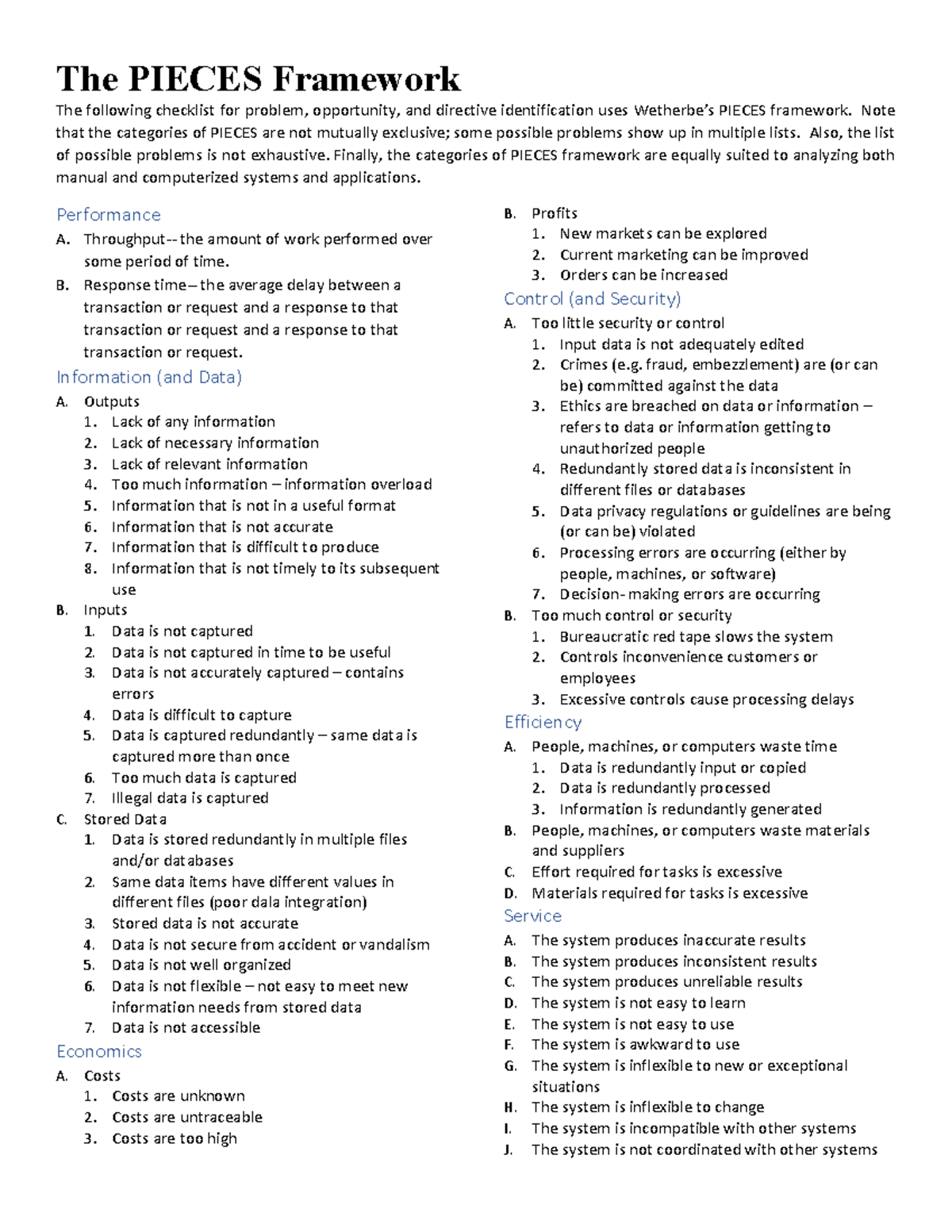 The Pieces Framework Summary Checklist - RA - The PIECES Framework The ...