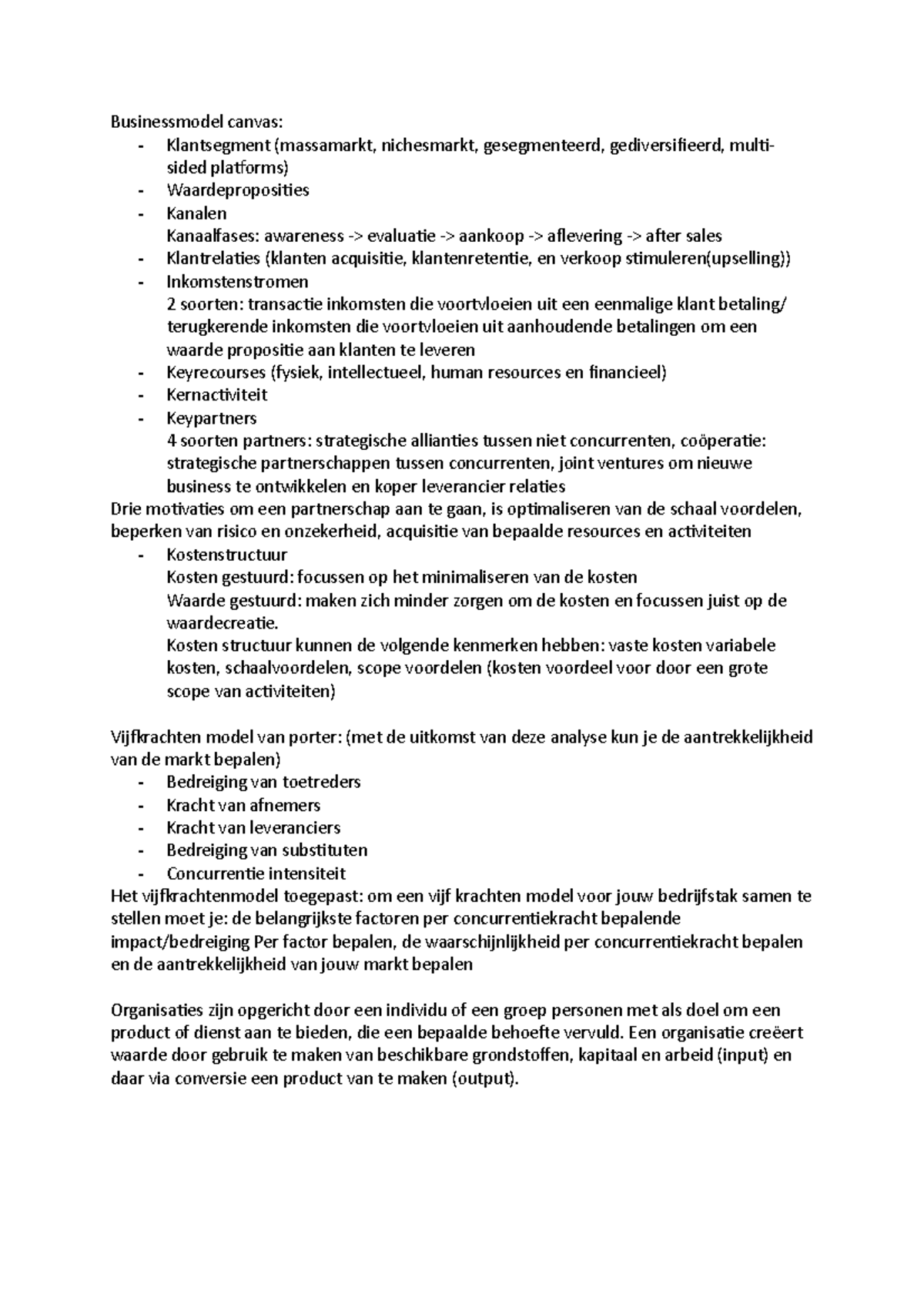 Korte samenvatting bm - Businessmodel canvas: - Klantsegment ...