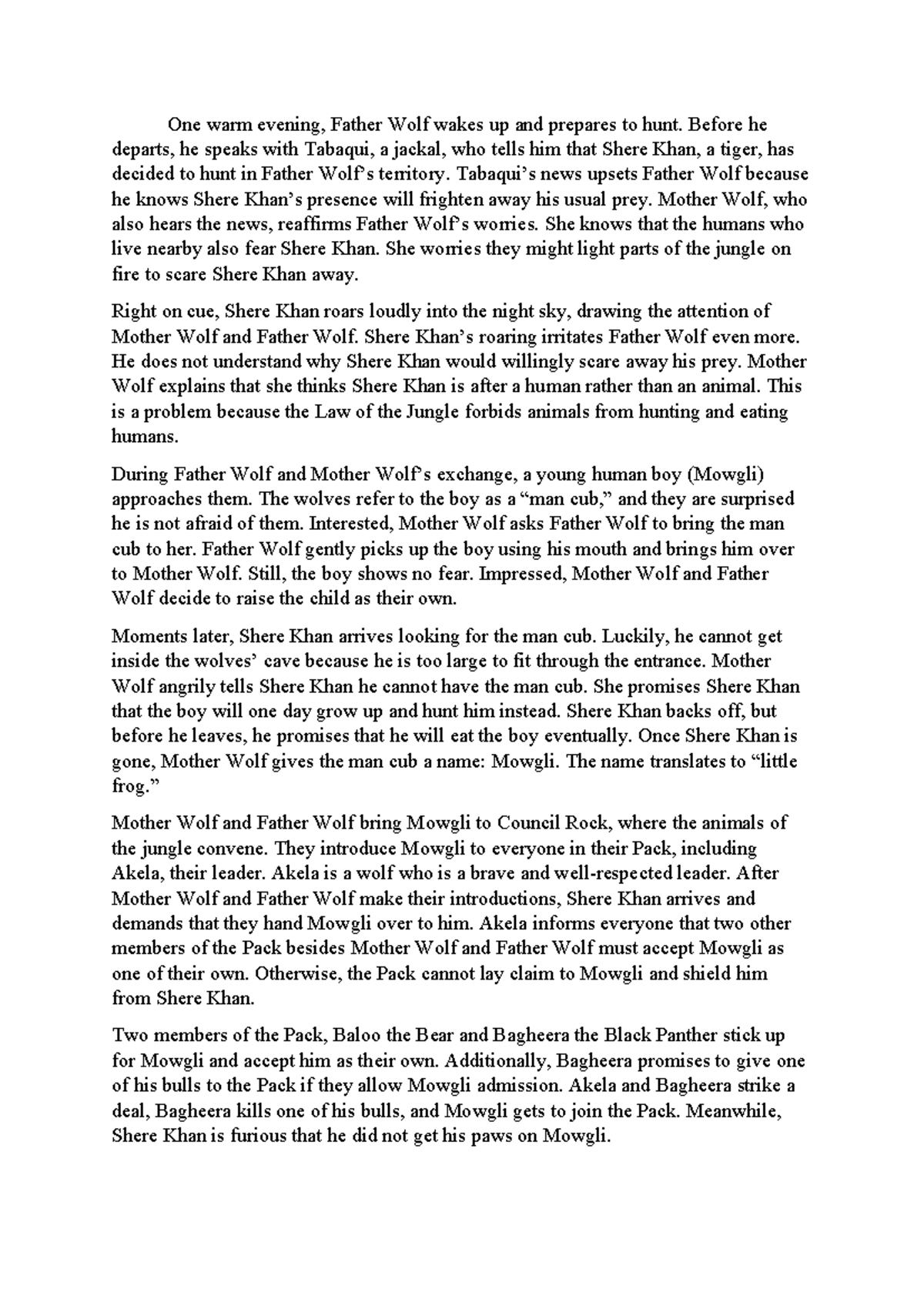 Jungle book summary - One warm evening, Father Wolf wakes up and ...