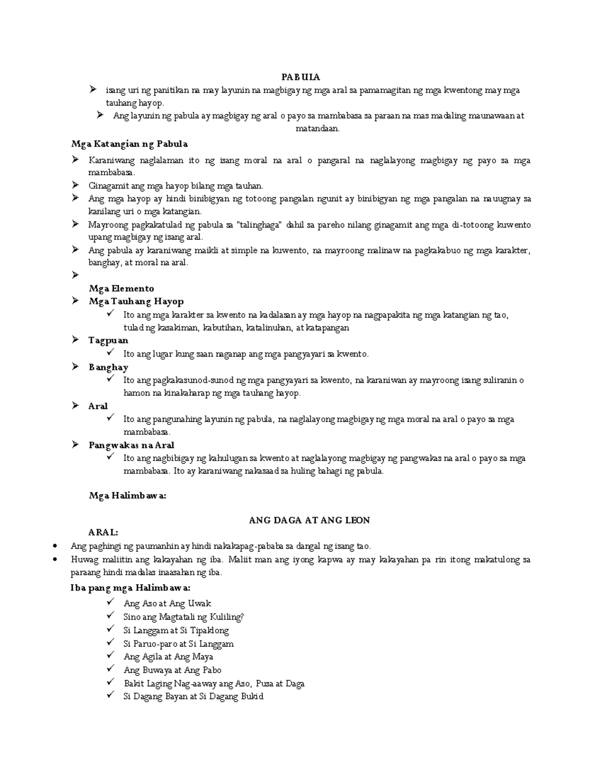 Maikling Kwento At Pabula