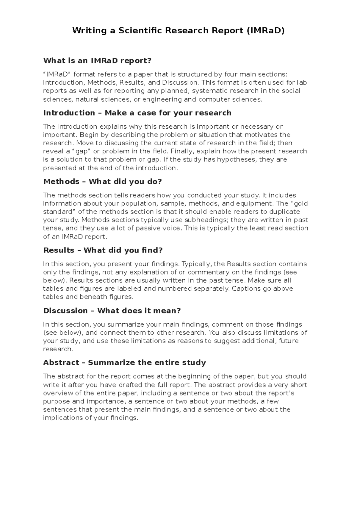 Imrad - Writing a Scientific Research Report (IMRaD) What is an IMRaD ...