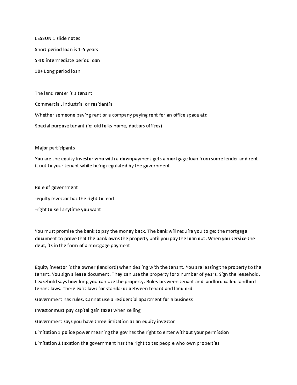 Fina210 lesson 1,2,3 slide notes - LESSON 1 slide notes Short period ...