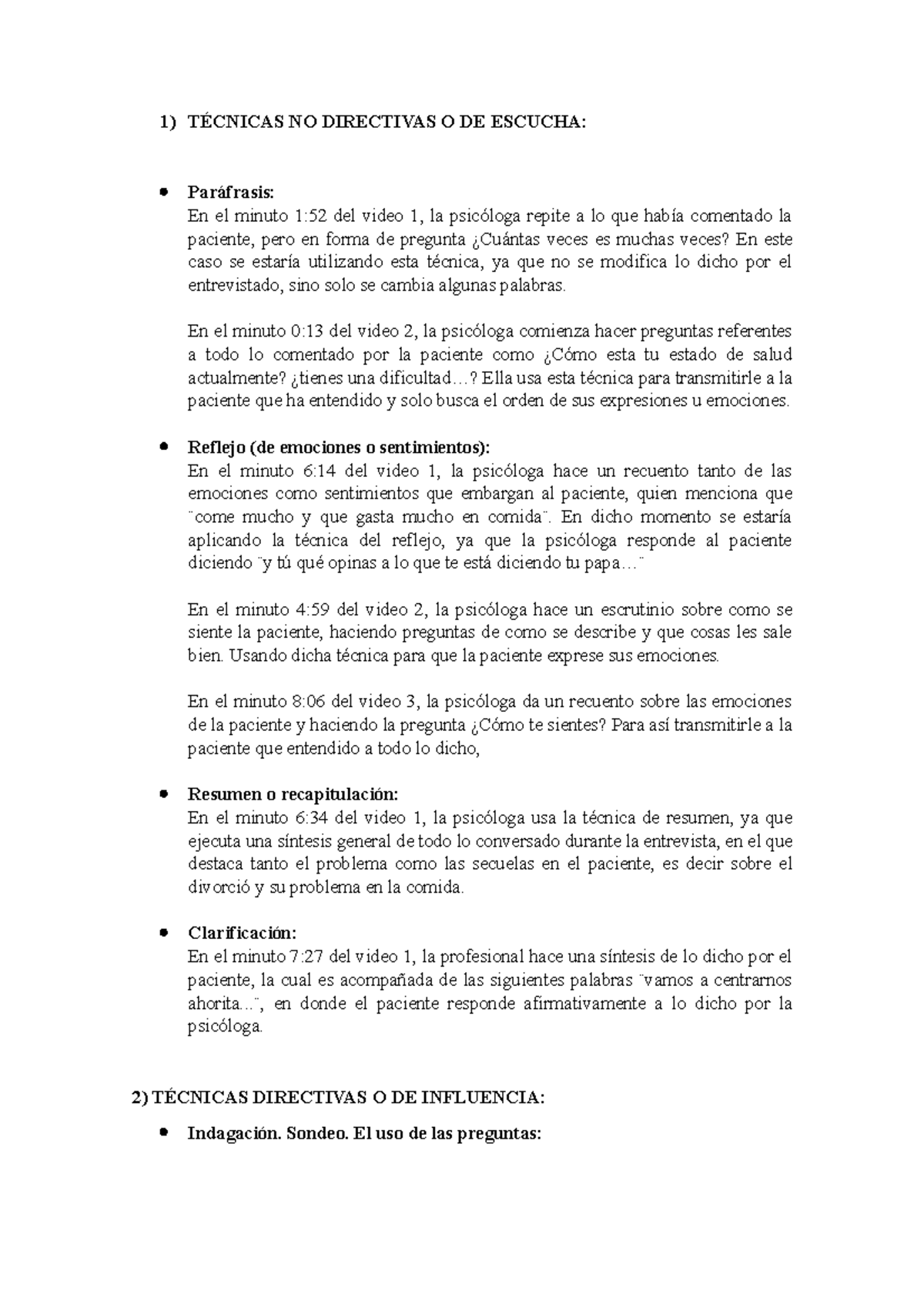 Trabajo de entrevista - dsadsadsadsadsa - 1) TÉCNICAS NO DIRECTIVAS O ...