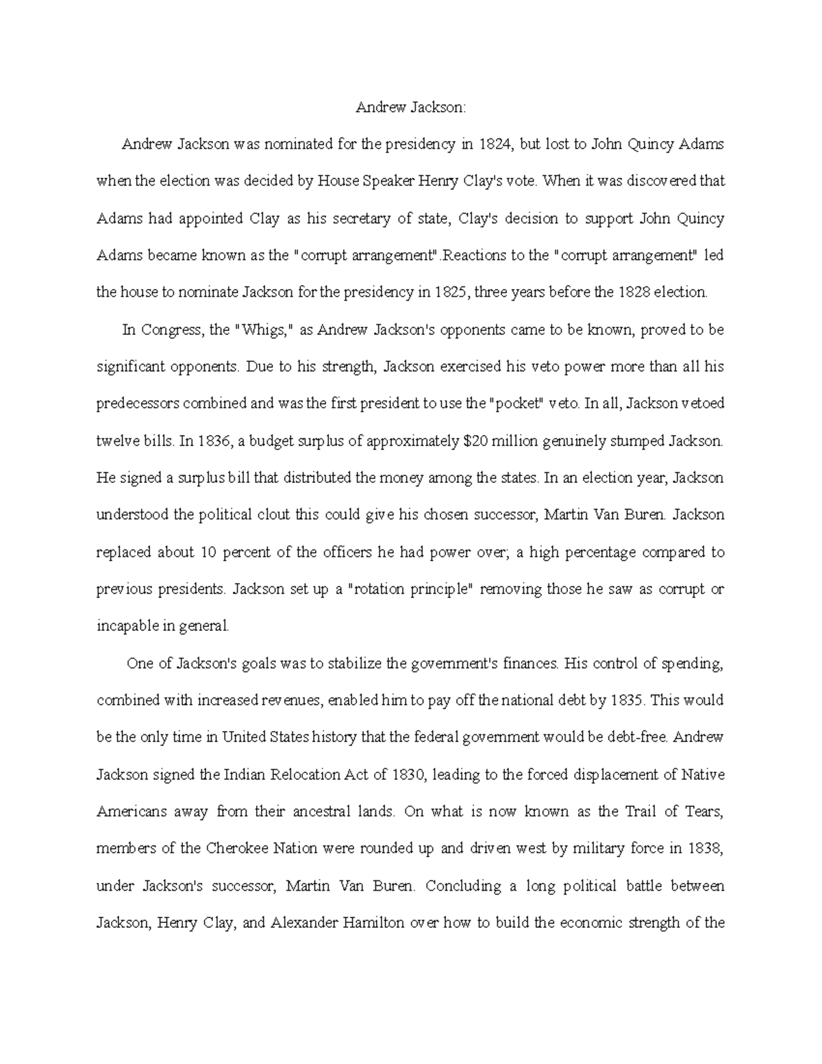 Andrew Jackson - Andrew Jackson: Andrew Jackson was nominated for the ...