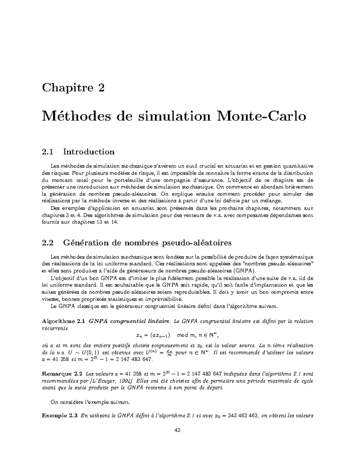 Modélisation financière 1 - Chapitre 2 M ́ethodes de simulation Monte-Carlo 2 Introduction Les m ...