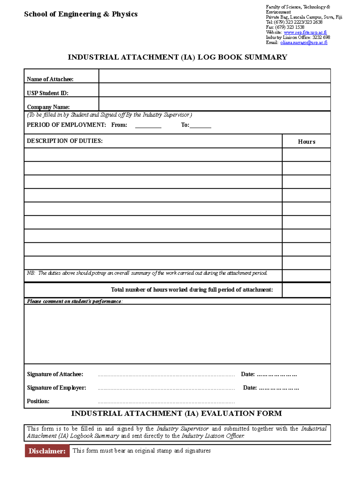 Evaluation Forms - idk - Faculty of Science, Technology &Environment ...