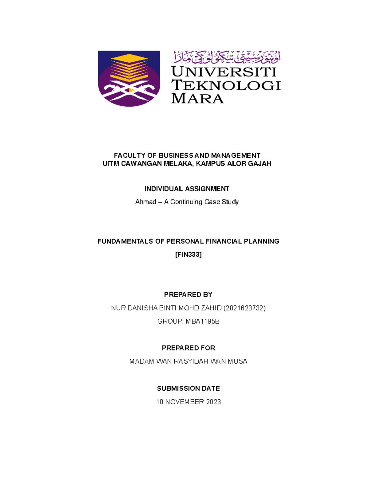 Ahmad case study - FACULTY OF BUSINESS AND MANAGEMENT UiTM CAWANGAN ...