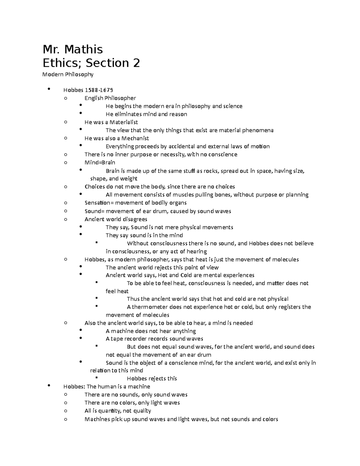 Ethics Section 2 - Mr. Mathis Ethics; Section 2 Modern Philosophy ...