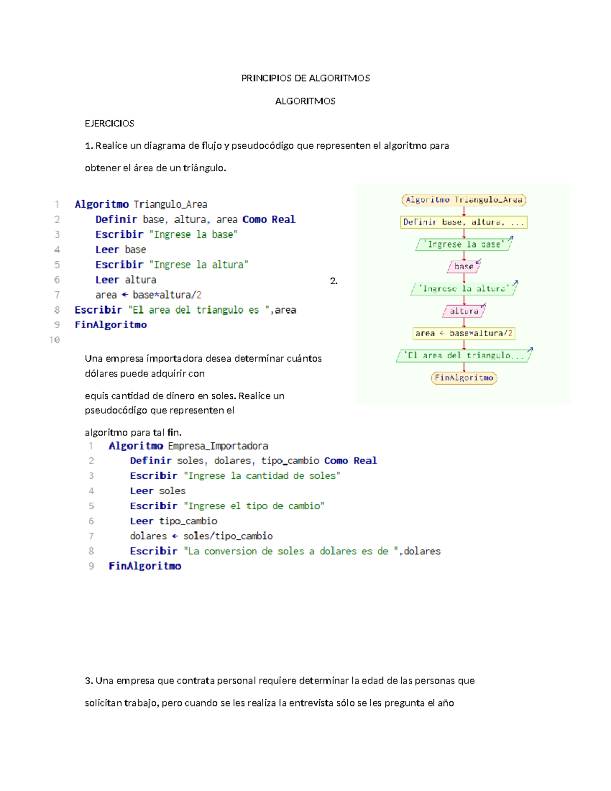 Principios DE Algoritmos ejercicios - PRINCIPIOS DE ALGORITMOS ALGORITMOS EJERCICIOS Realice un ...