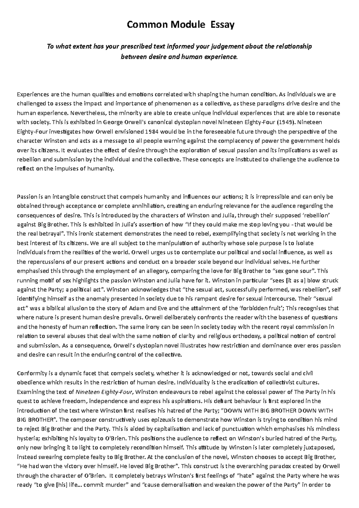 Common Module Essay On George Orwell - Common Module Essay To what ...
